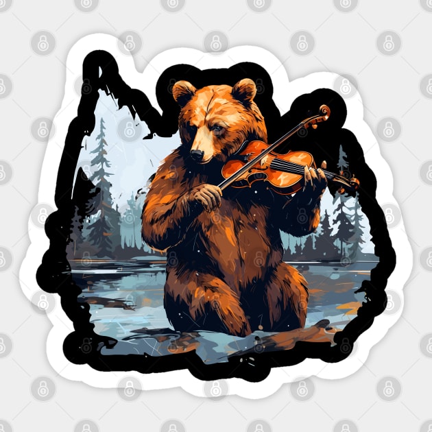 Grizzly Bear playing violin - Grizzly Bear - Sticker | TeePublic